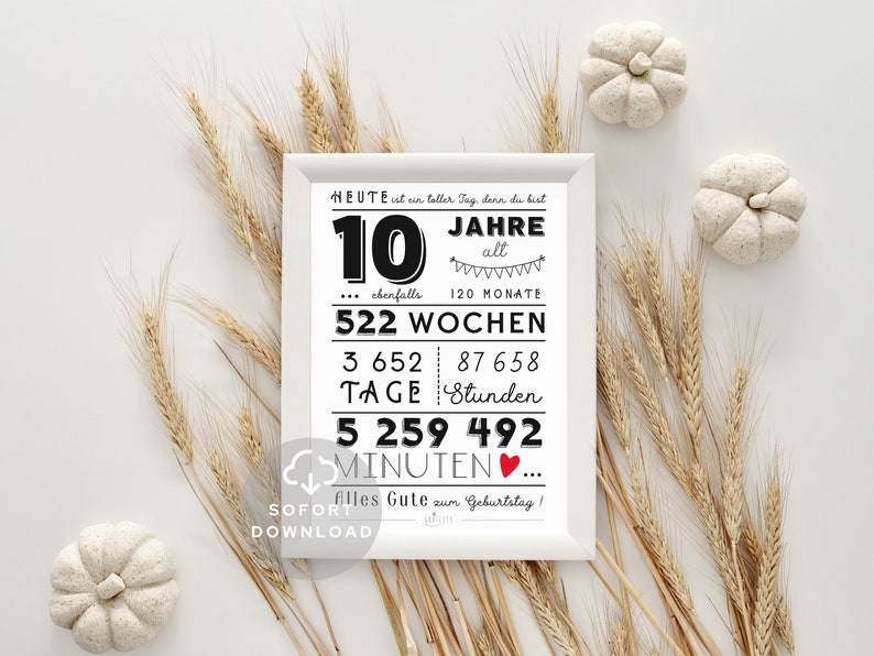 10 Geburtstag Poster | Minuten, Stunden, Tage, Monate, Jahre Geburtstag ...