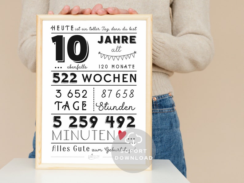 10 Geburtstag Poster | Minuten, Stunden, Tage, Monate, Jahre Geburtstag ...
