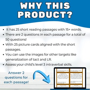 ABA Verbal Behavior Advanced Intraverbal Assessment Level 3 | READING ...