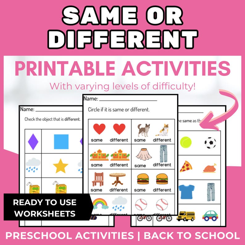 Printable Same or Different Activity Worksheets Activities for Special ...