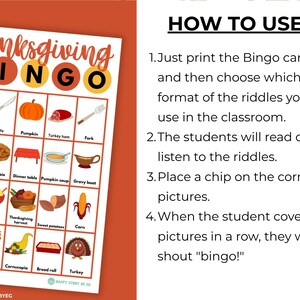 Fall Thanksgiving Dinner Meal Bingo Game With Riddle Questions ...