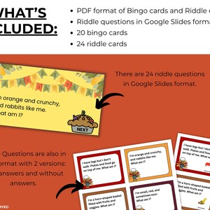 Fall Thanksgiving Dinner Meal Bingo Game With Riddle Questions ...