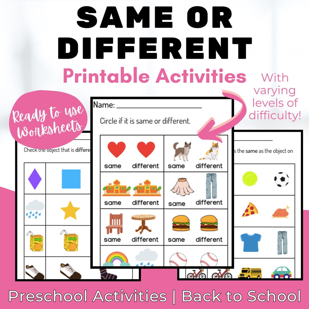 Printable Same or Different Activity Worksheets Activities for Special ...