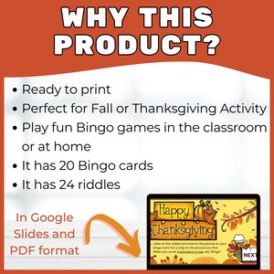 Fall Thanksgiving Dinner Meal Bingo Game With Riddle Questions ...