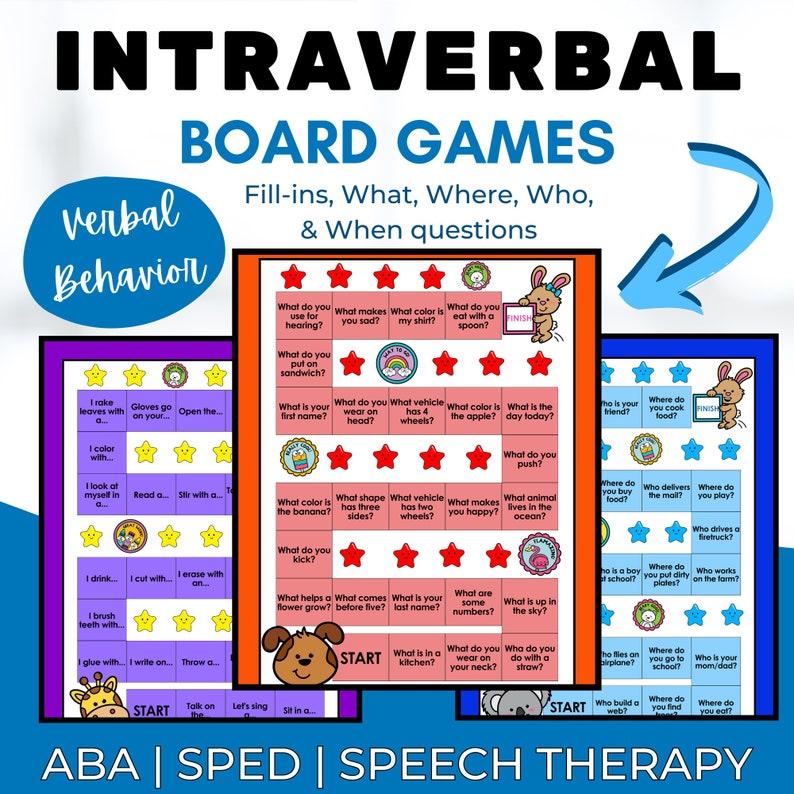 Intraverbal Board Games Printable ABA Materials for Special Education ...