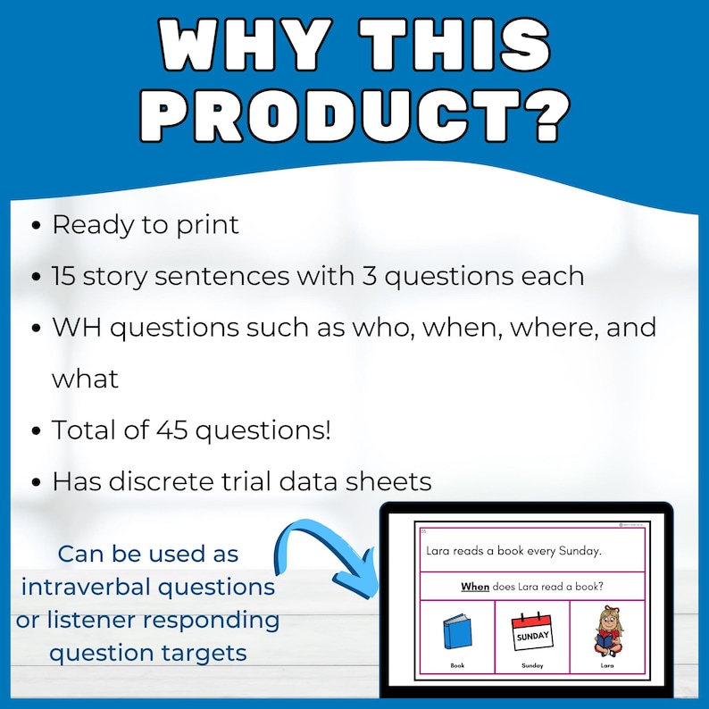 WH Questions Reading Comprehension 15 Sentences 45 Questions Who Where ...