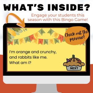 Fall Thanksgiving Dinner Meal Bingo Game With Riddle Questions ...
