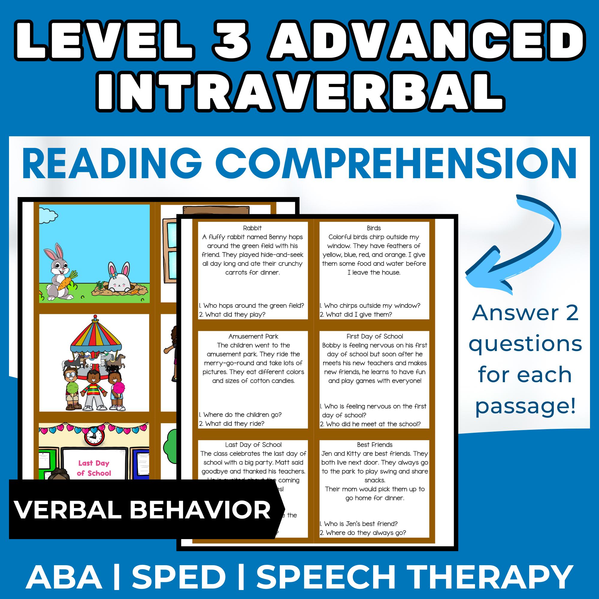 ABA Verbal Behavior Advanced Intraverbal Assessment Level 3 | READING ...