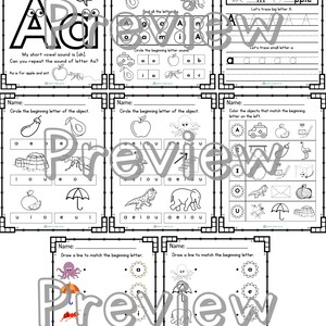 Busy Book Alphabet Worksheets Printable for Kids Beginning Sound ...