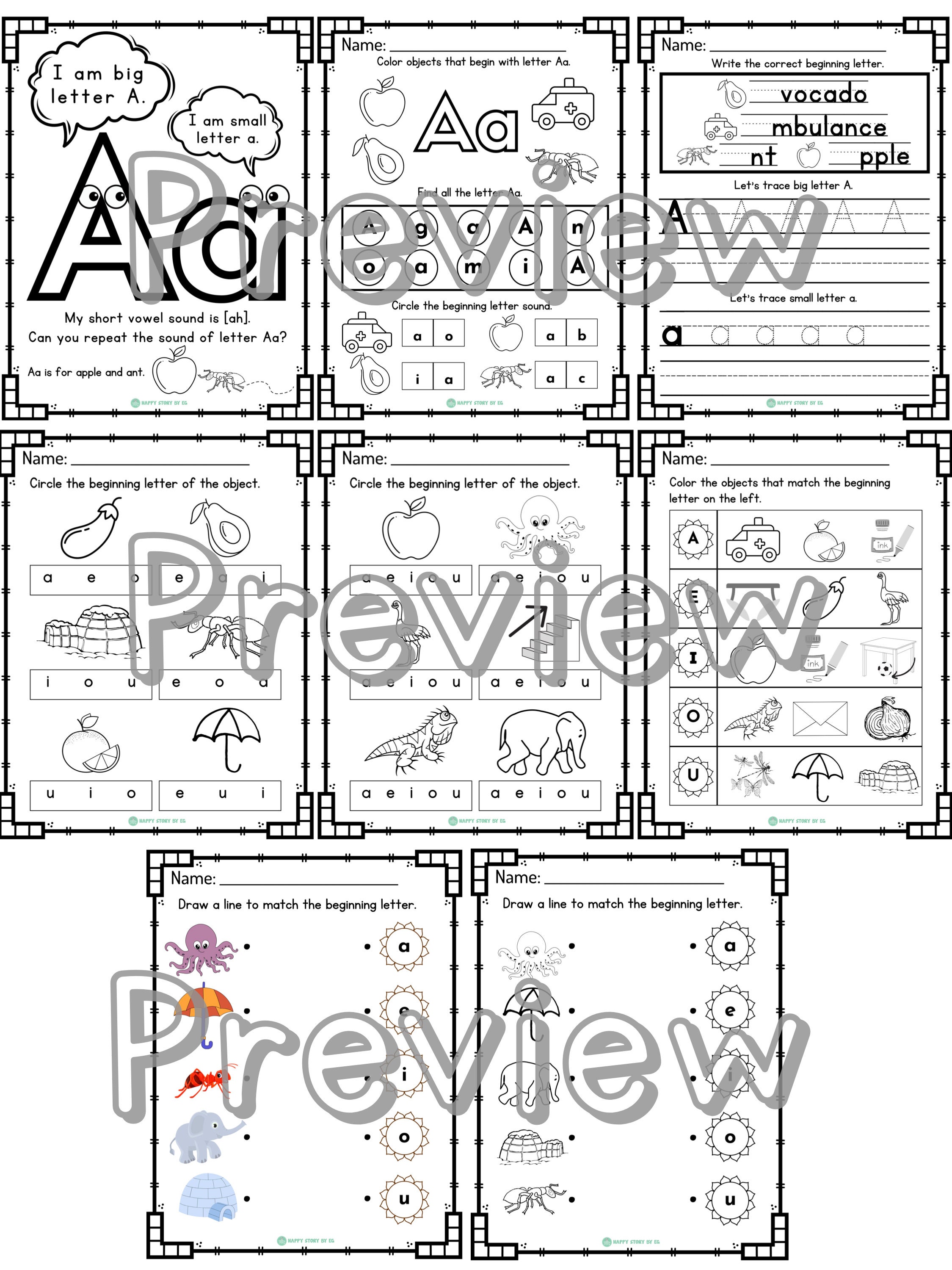 Busy Book Alphabet Worksheets Printable for Kids Beginning Sound ...