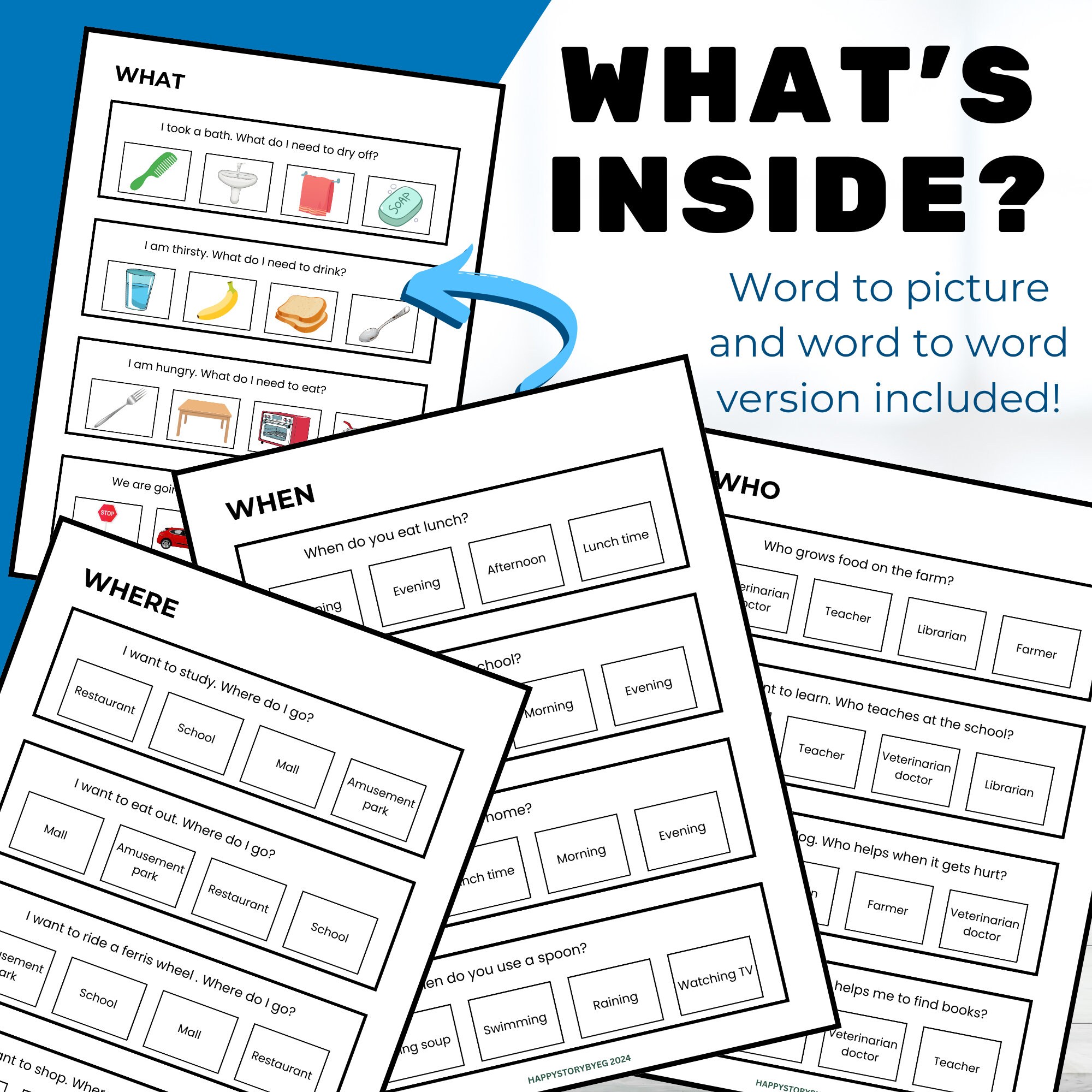 Verbal Behavior ABA 80 WH Questions Task Cards for Intraverbal and LR ...