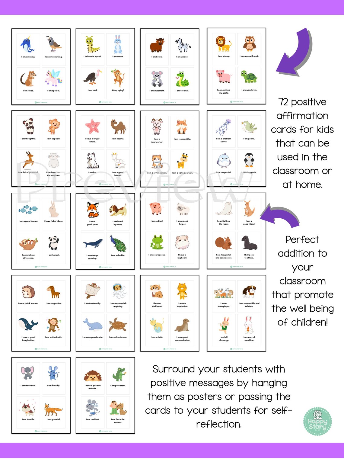 72 Printable Positive Affirmation Cards for Kids Motivational Posters ...