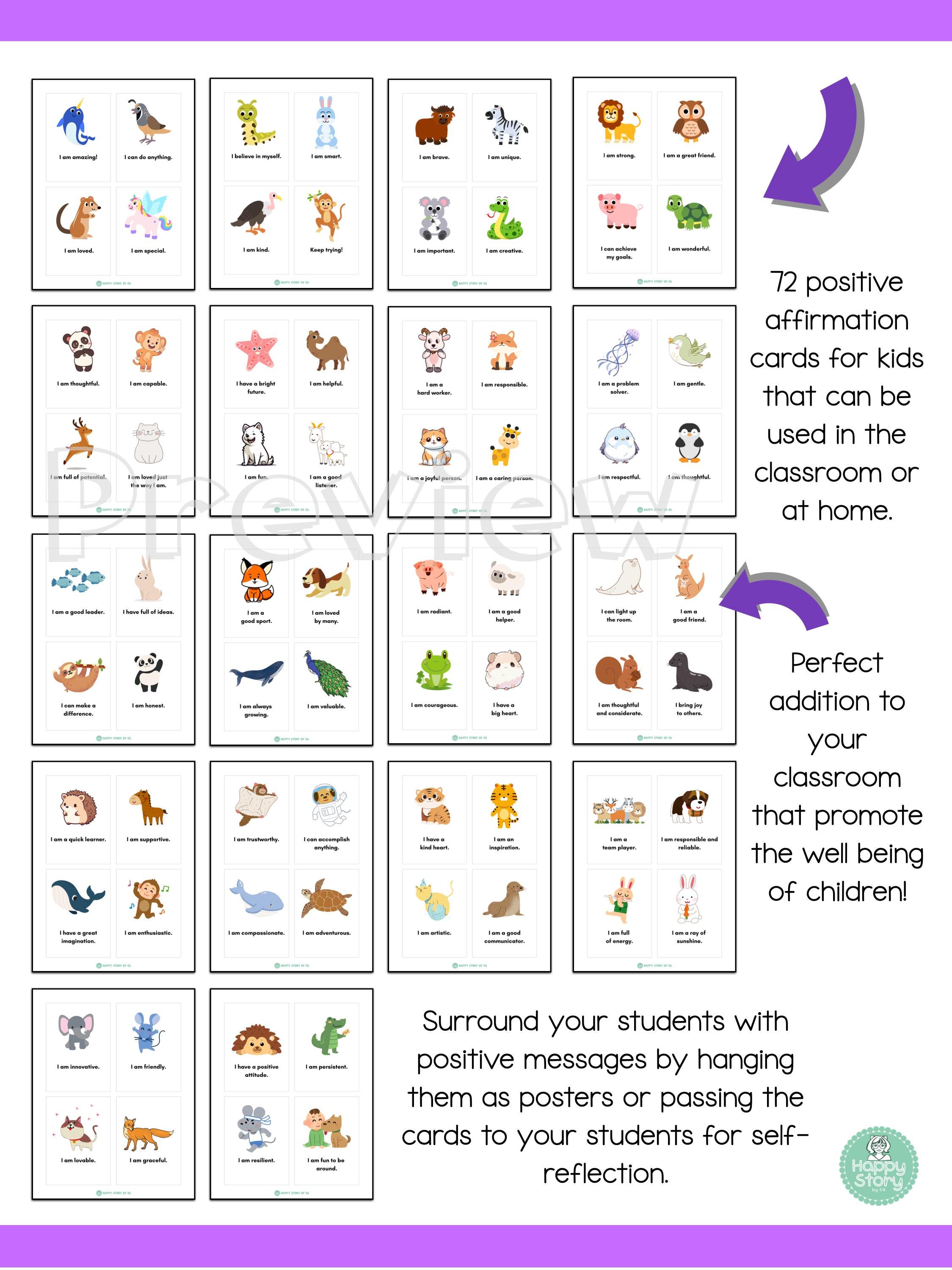 72 Printable Positive Affirmation Cards for Kids Motivational Posters ...