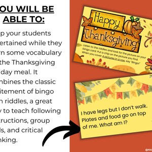 Fall Thanksgiving Dinner Meal Bingo Game With Riddle Questions ...