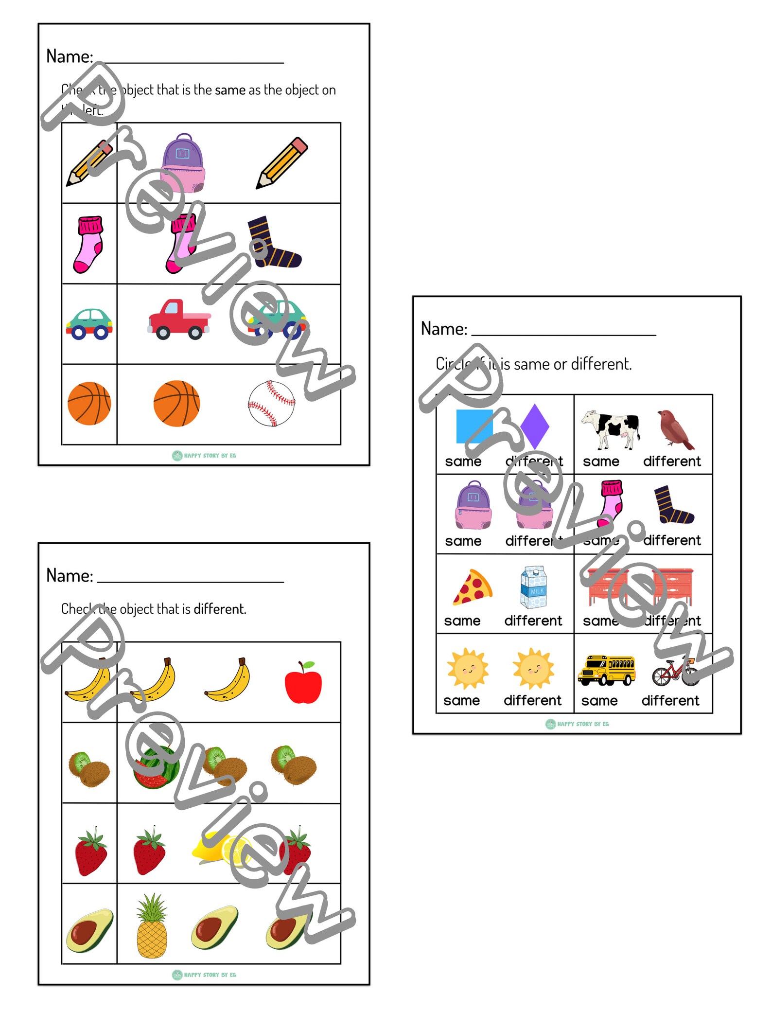 Printable Same or Different Activity Worksheets Activities for Special ...