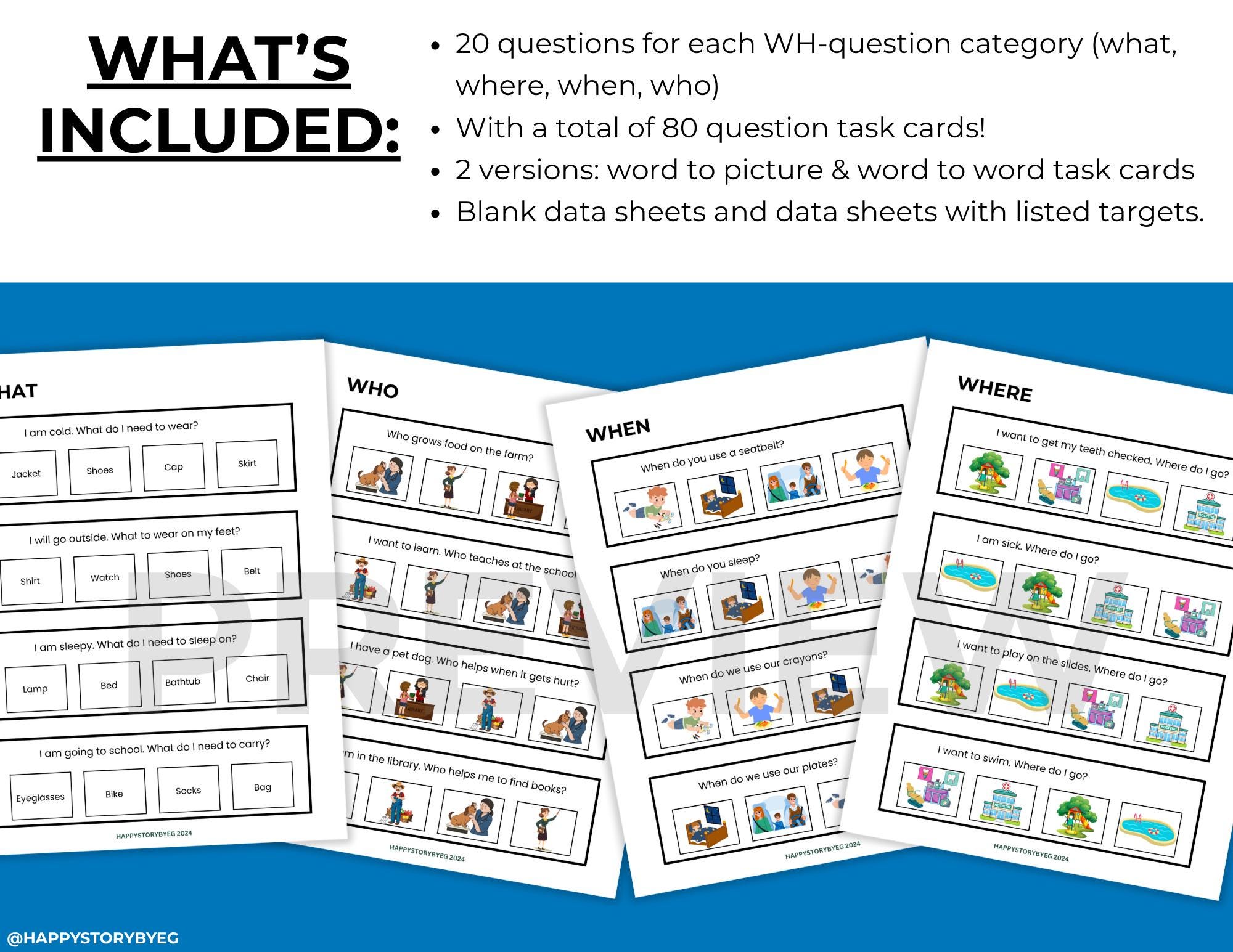 Verbal Behavior ABA 80 WH Questions Task Cards for Intraverbal and LR ...