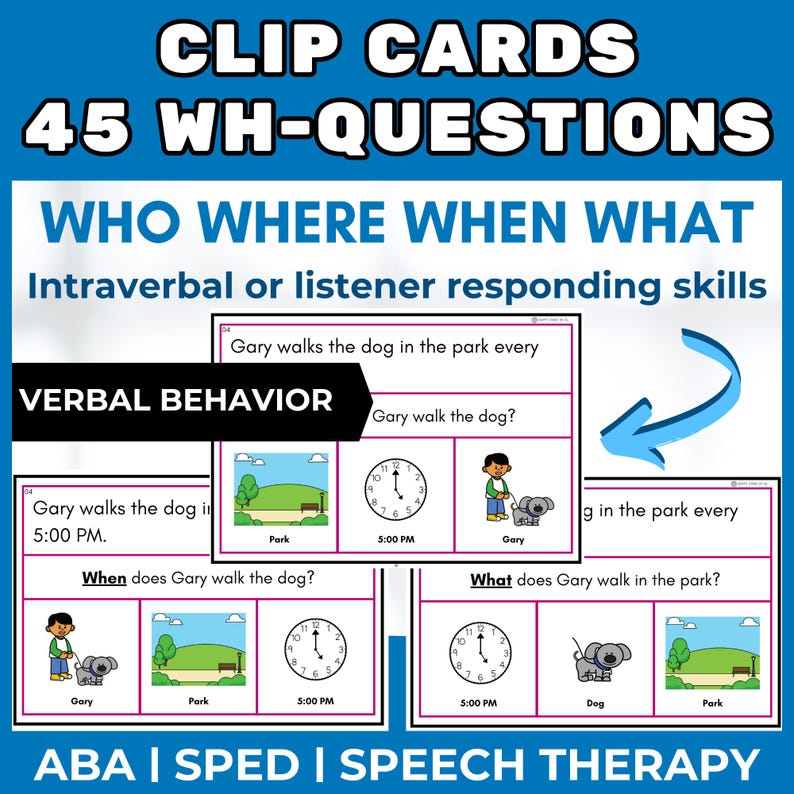 WH Questions Reading Comprehension 15 Sentences 45 Questions Who Where ...