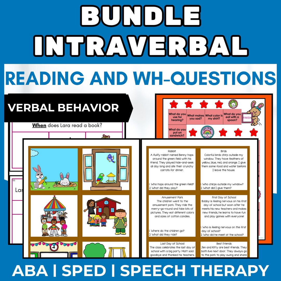Bundle Intraverbal Skills Reading Comprehension WH Question ABA Verbal ...