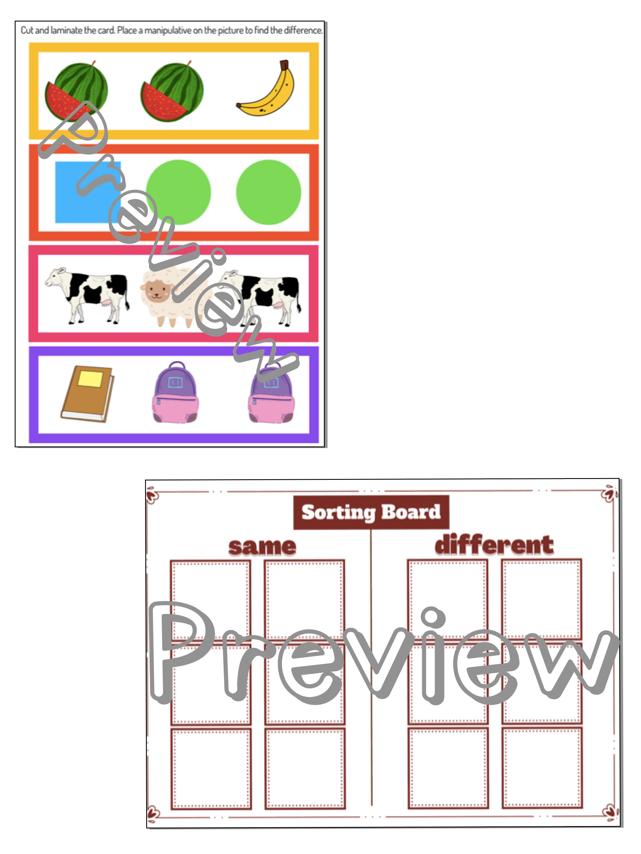 Printable Same or Different Activity Worksheets Activities for Special ...