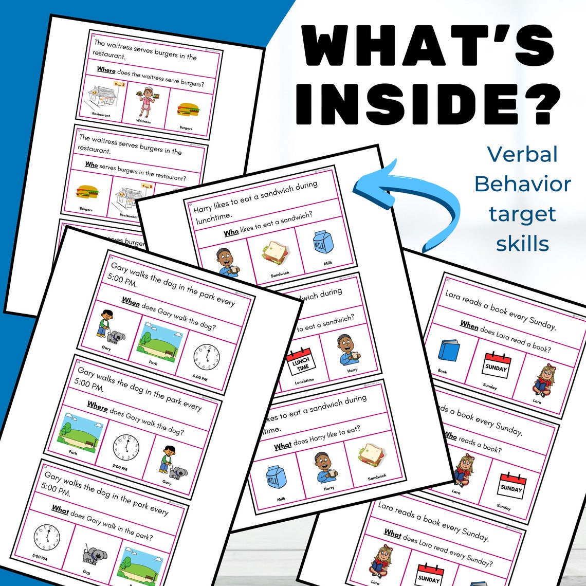 WH Questions Reading Comprehension 15 Sentences 45 Questions Who Where ...