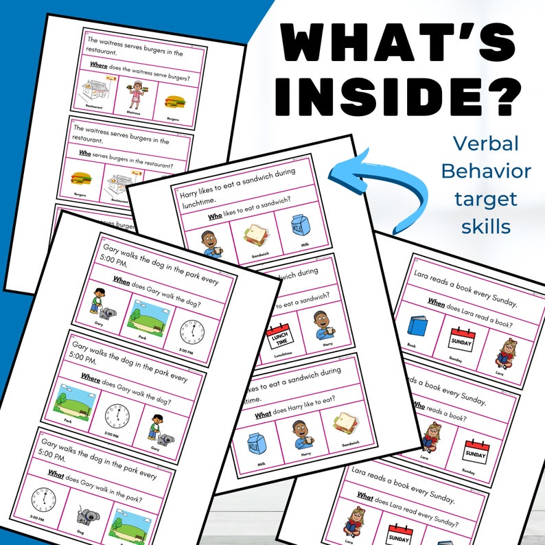 WH Questions Reading Comprehension 15 Sentences 45 Questions Who Where ...