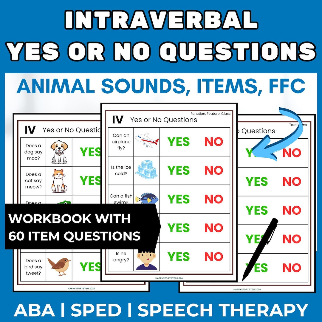 Verbal Behavior ABA Intraverbal Answer Yes or No Questions Workbook ...