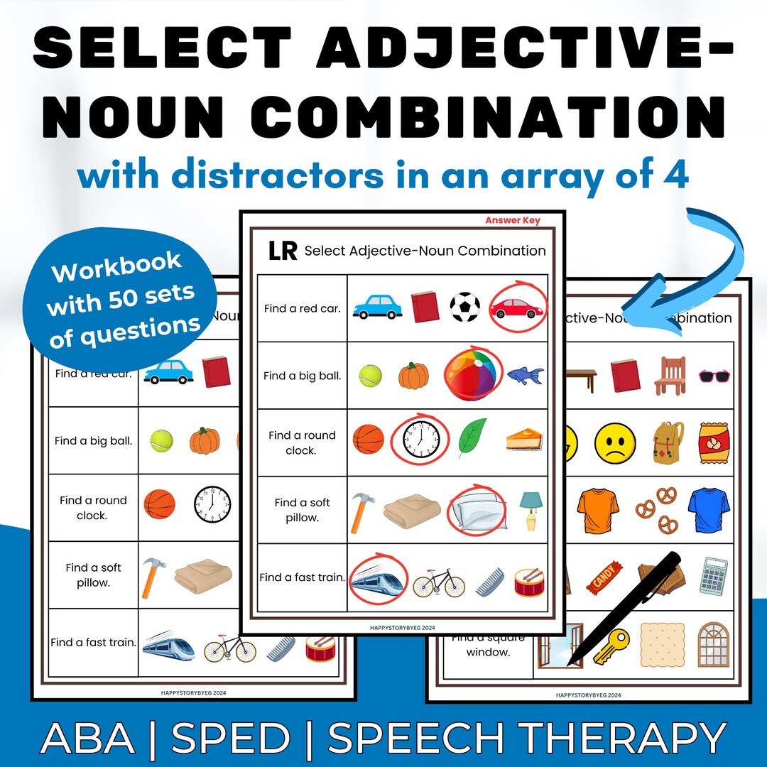 Selecting Adjective Noun Combination Worksheet Book ABA Verbal Behavior ...