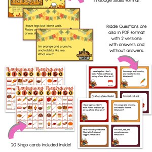 Fall Thanksgiving Dinner Meal Bingo Game With Riddle Questions ...