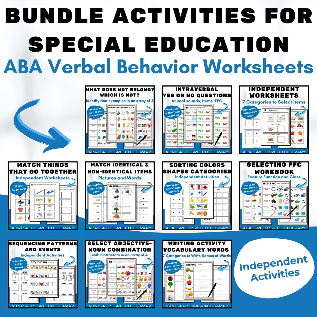 BUNDLE ABA Verbal Behavior Printable Worksheet Book for Special ...