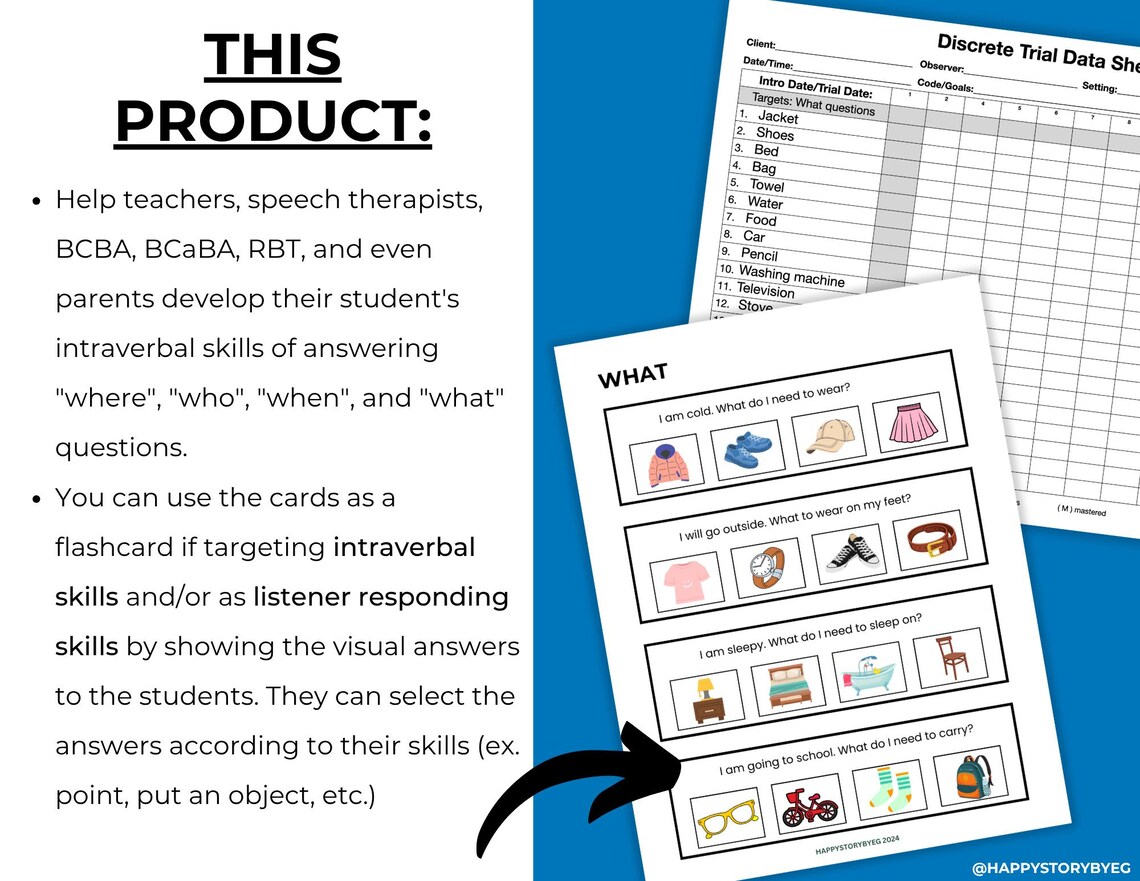 Verbal Behavior ABA 80 WH Questions Task Cards for Intraverbal and LR ...