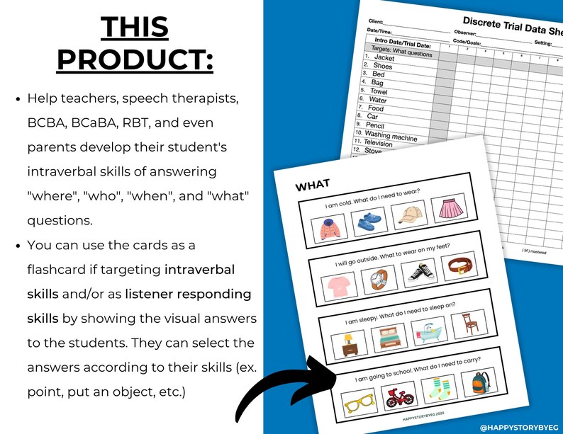 Verbal Behavior ABA 80 WH Questions Task Cards for Intraverbal and LR ...