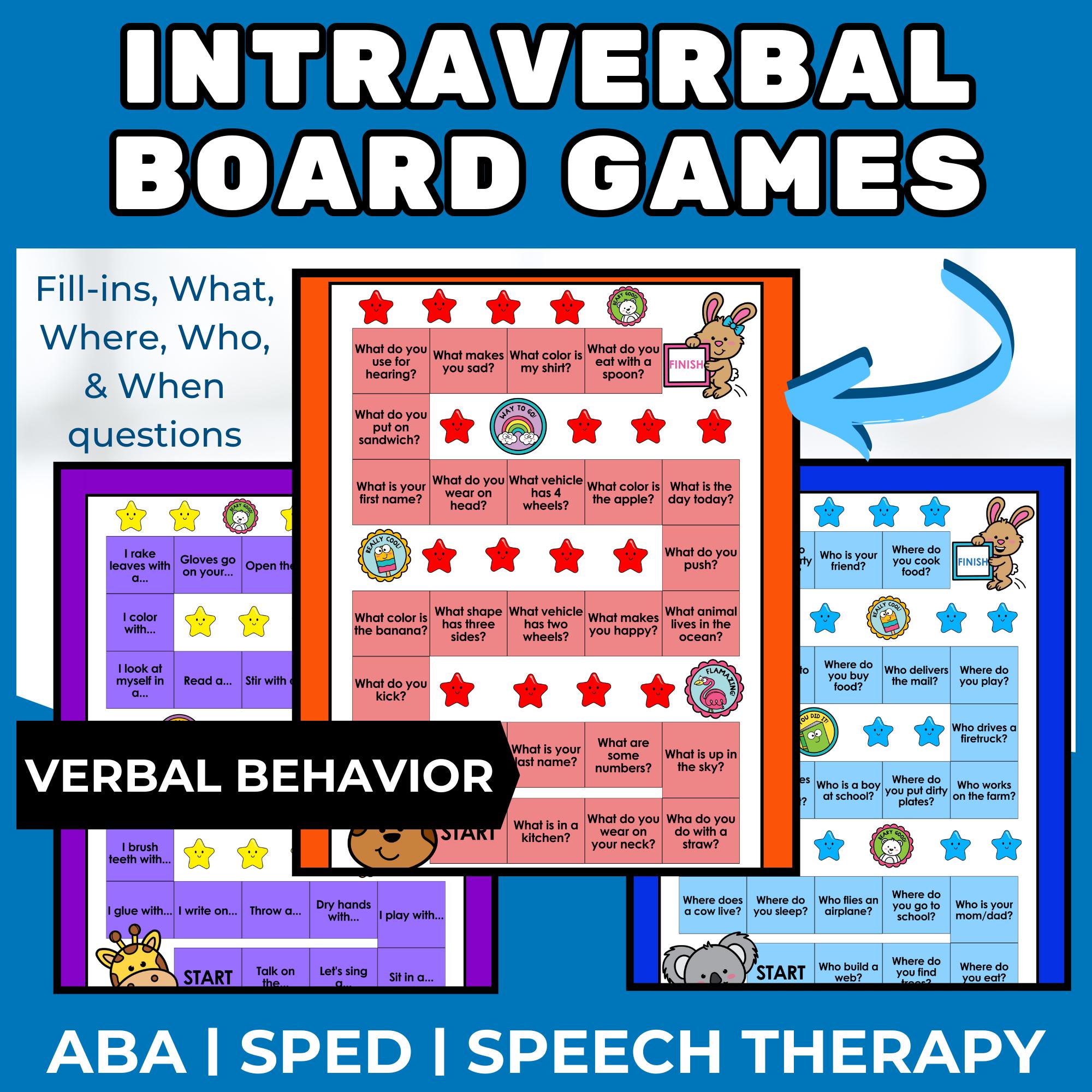 Intraverbal Board Games Printable ABA Materials for Special Education ...