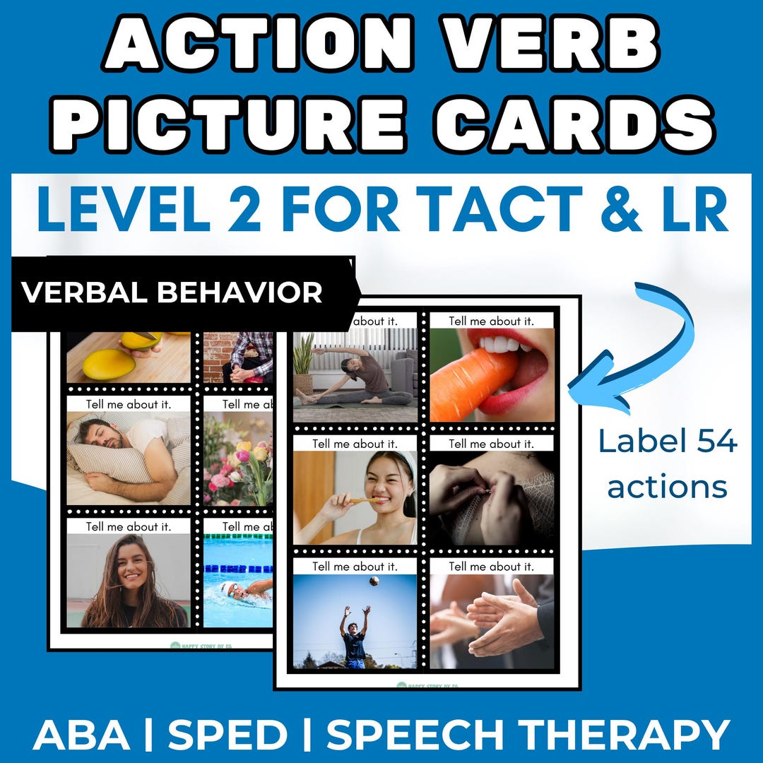 Aba Materials Verbal Behavior Tacting Flashcards 54 Action Verb Cards ...