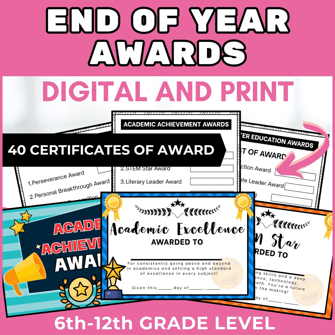 Editable End of Year Awards Certificates, Year End Student Awards ...