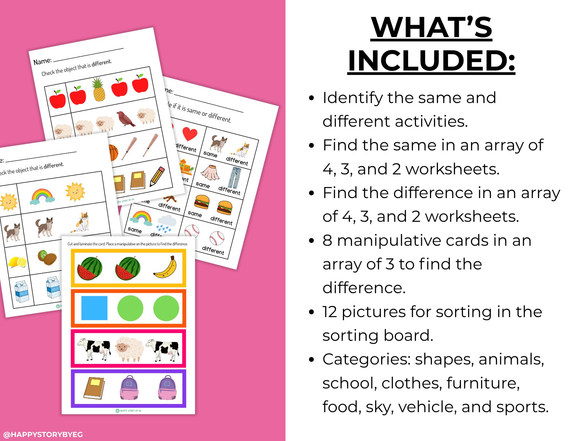 Printable Same or Different Activity Worksheets Activities for Special ...