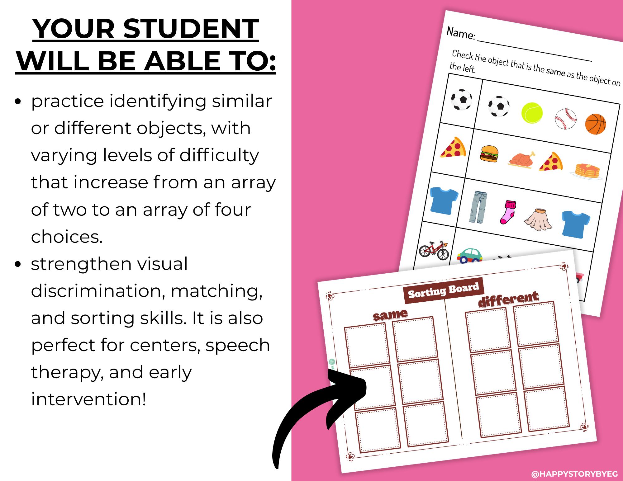 Printable Same or Different Activity Worksheets Activities for Special ...