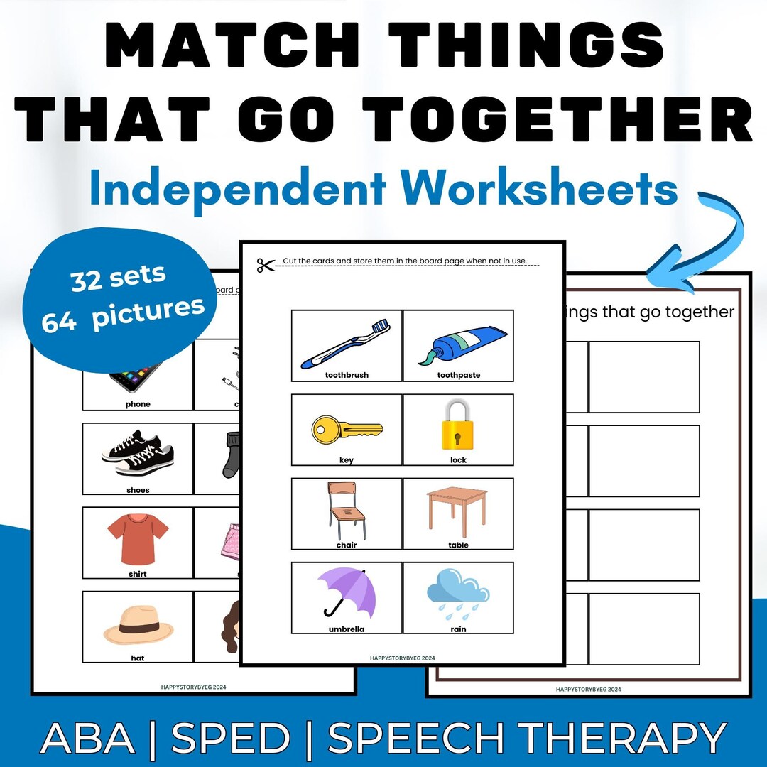 Matching Things That Go Together 32 Sets of Associated Pairs Worksheet ...