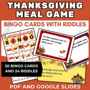 Fall Thanksgiving Dinner Meal Bingo Game With Riddle Questions ...