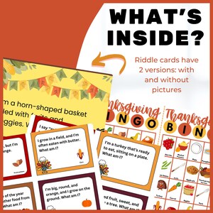 Fall Thanksgiving Dinner Meal Bingo Game With Riddle Questions ...