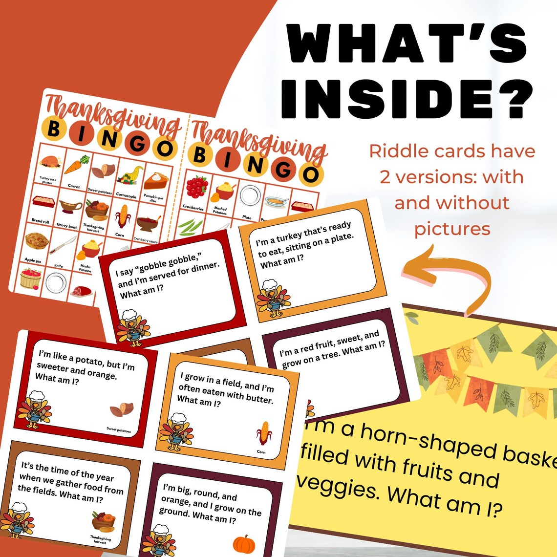 Fall Thanksgiving Dinner Meal Bingo Game With Riddle Questions ...
