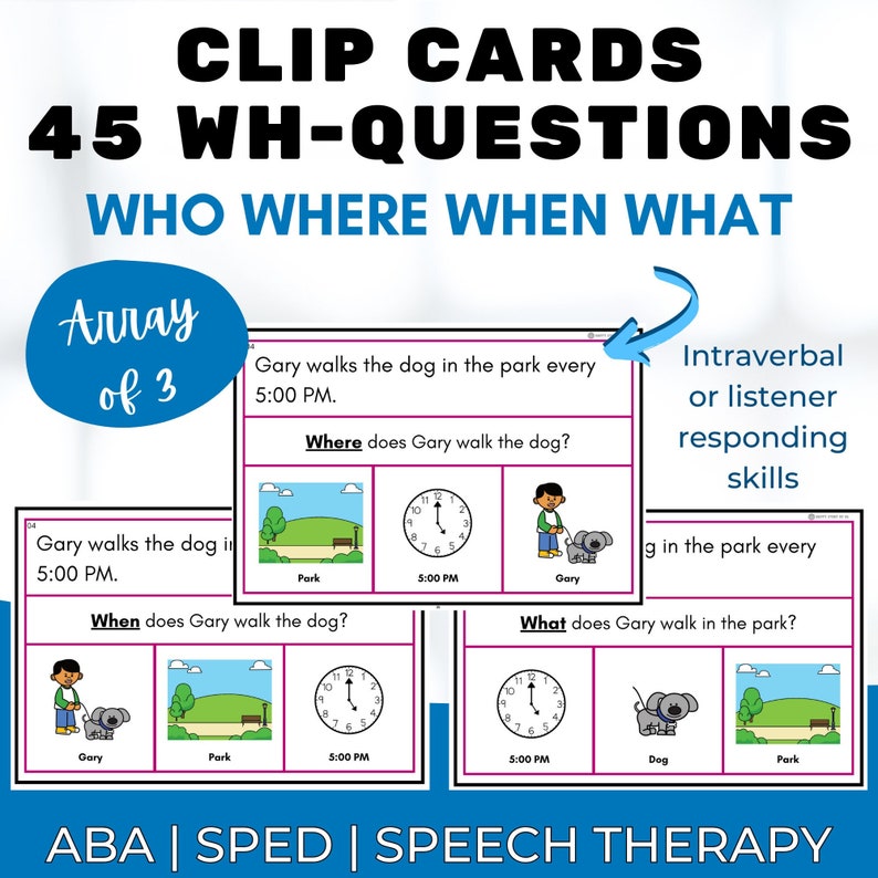 WH Questions Reading Comprehension 15 Sentences 45 Questions Who Where ...