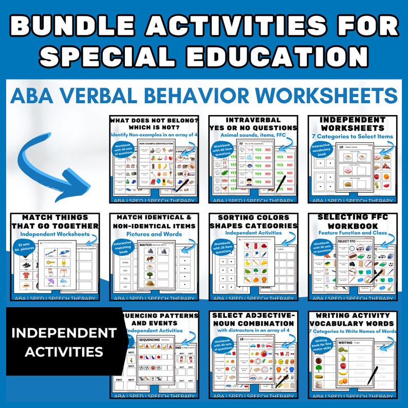 BUNDLE ABA Verbal Behavior Printable Worksheet Book for Special ...
