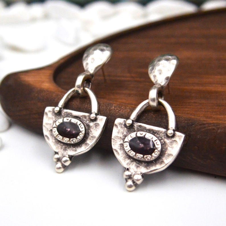 Boho Silver Dangle Drop Earrings With Brown Enamel, Ethnic Artisan ...