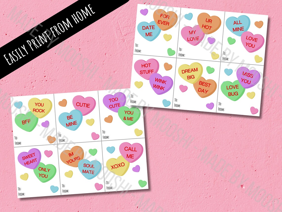 Printable 12 Pack Candy Heart Cards, Valentine's Day Conversation ...