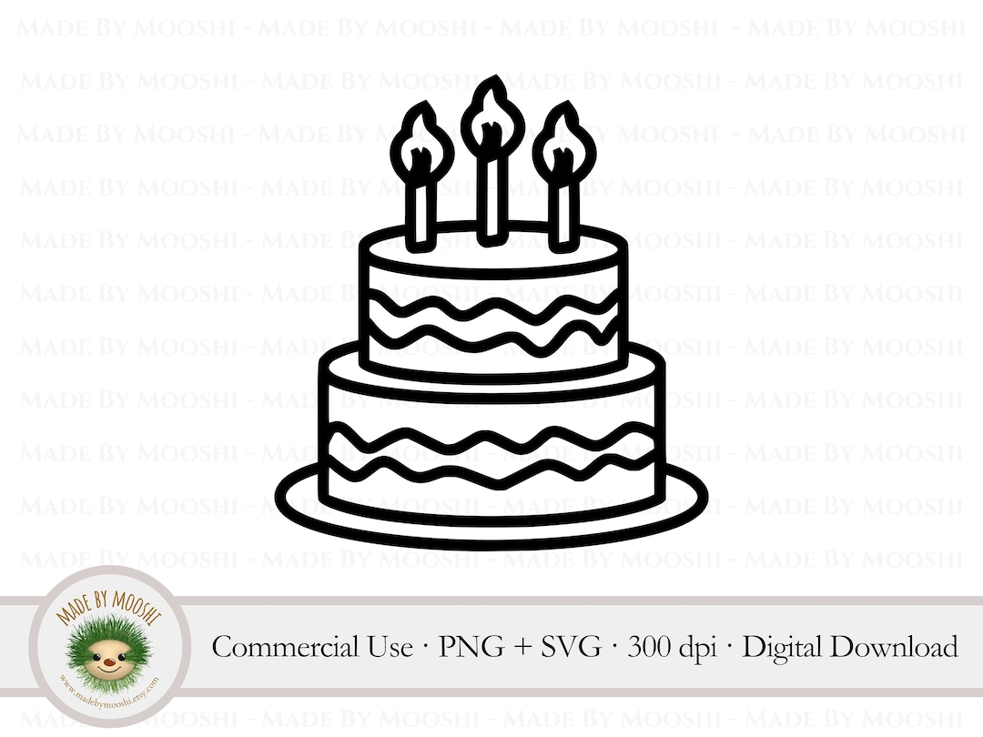 Birthday Cake Clipart, Simple Black Silhouette Outline 2 Tier Candle ...