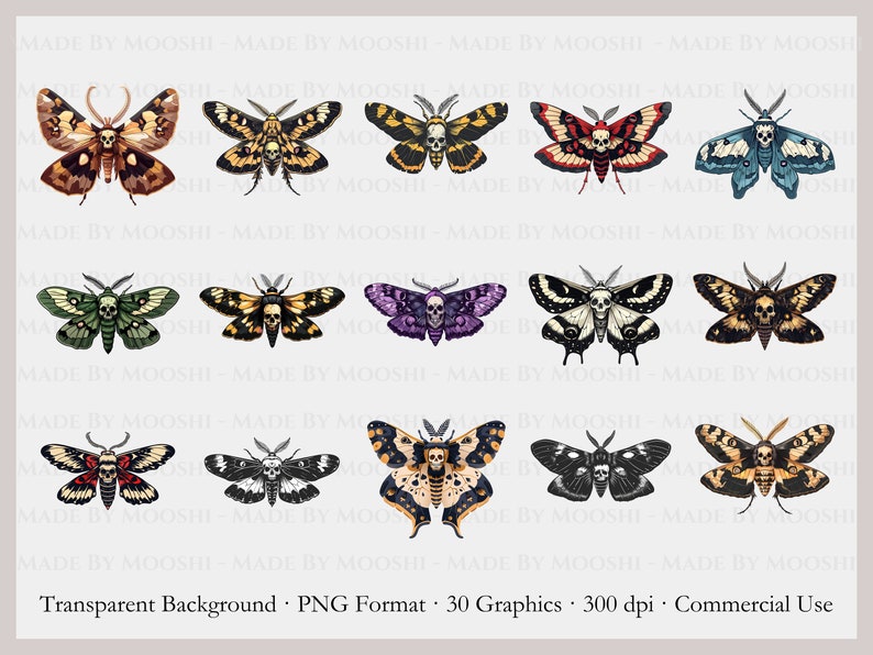 Skull Moths Bundle Clipart, Death's Head Hawk Moth Insect Graphics ...