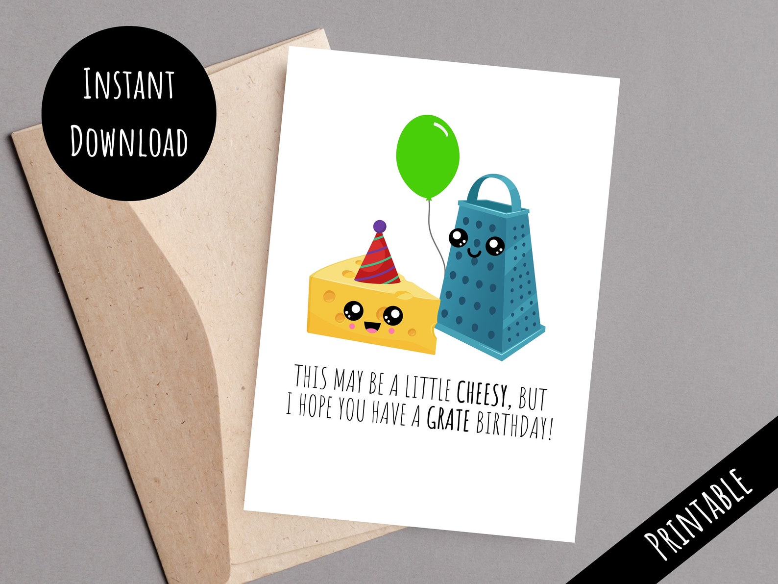Printable Cheesy Happy Birthday Card, Cheese and Grater Celebration ...