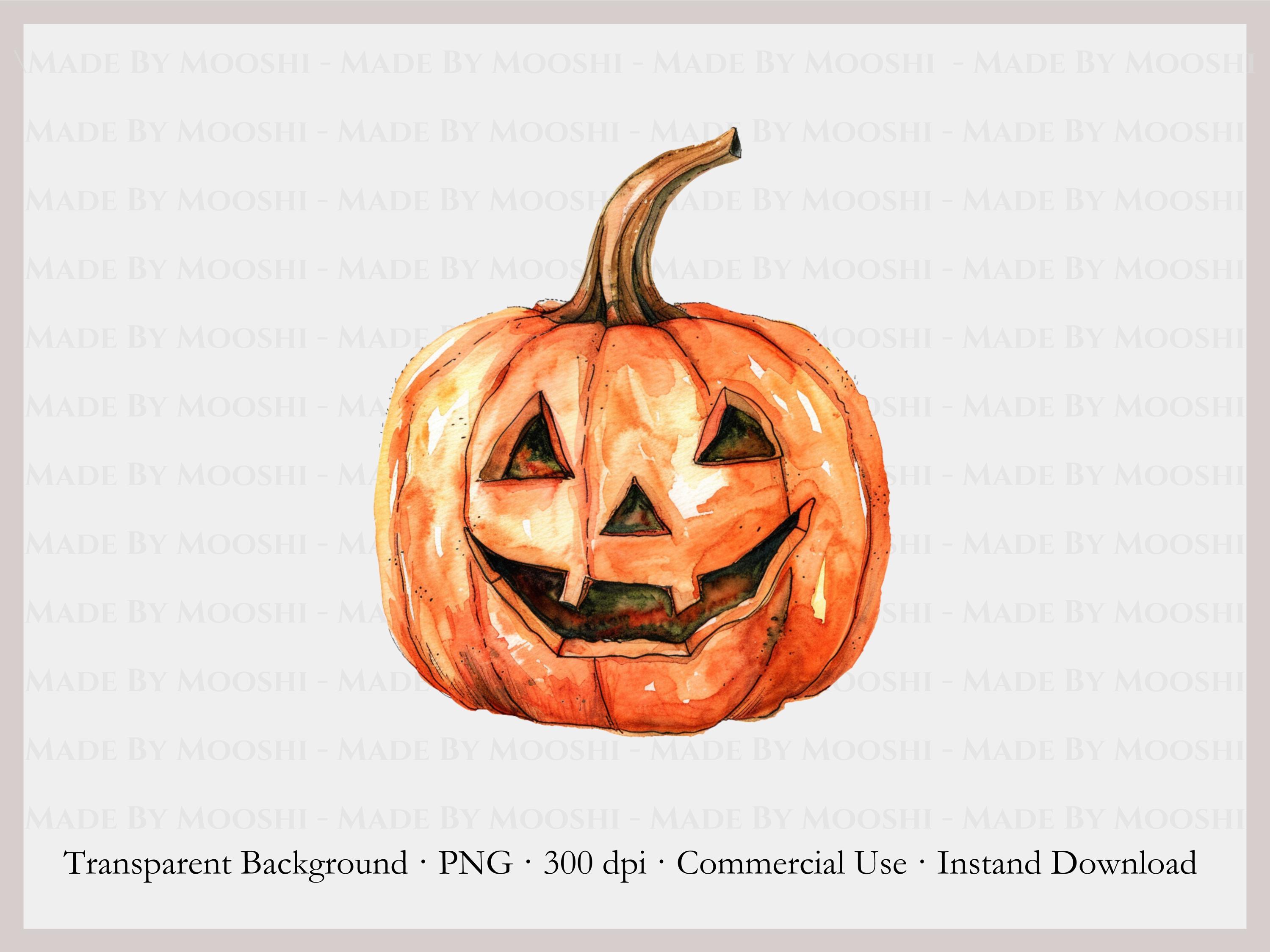 Jack O Lantern Watercolor Clipart, Cute Halloween Face Pumpkin ...