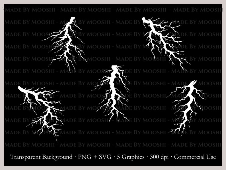 Lightning Bolt Clipart Bundle, Simple White Silhouette Storm Graphics ...