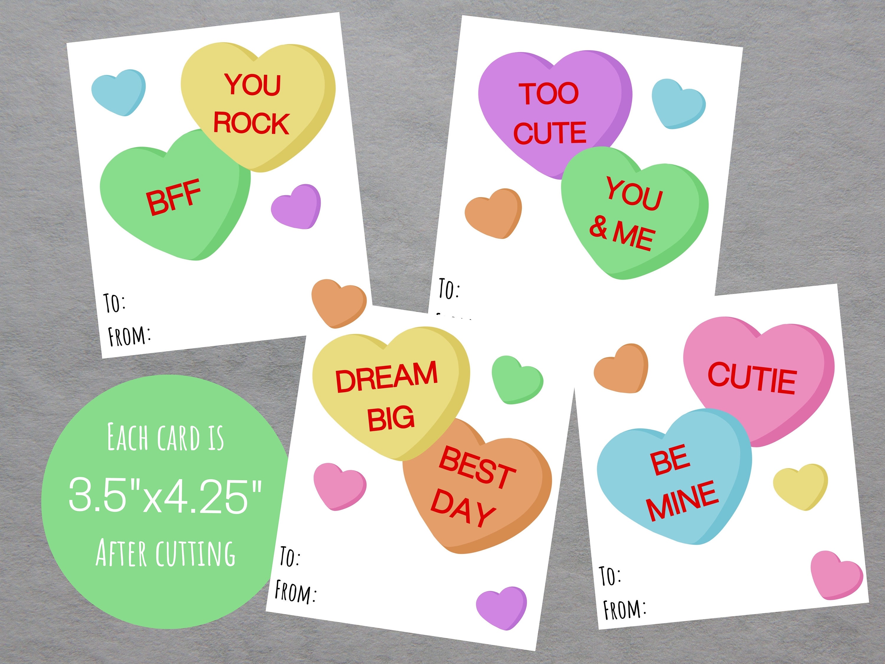 Printable 12 Pack Candy Heart Cards, Valentine's Day Conversation ...